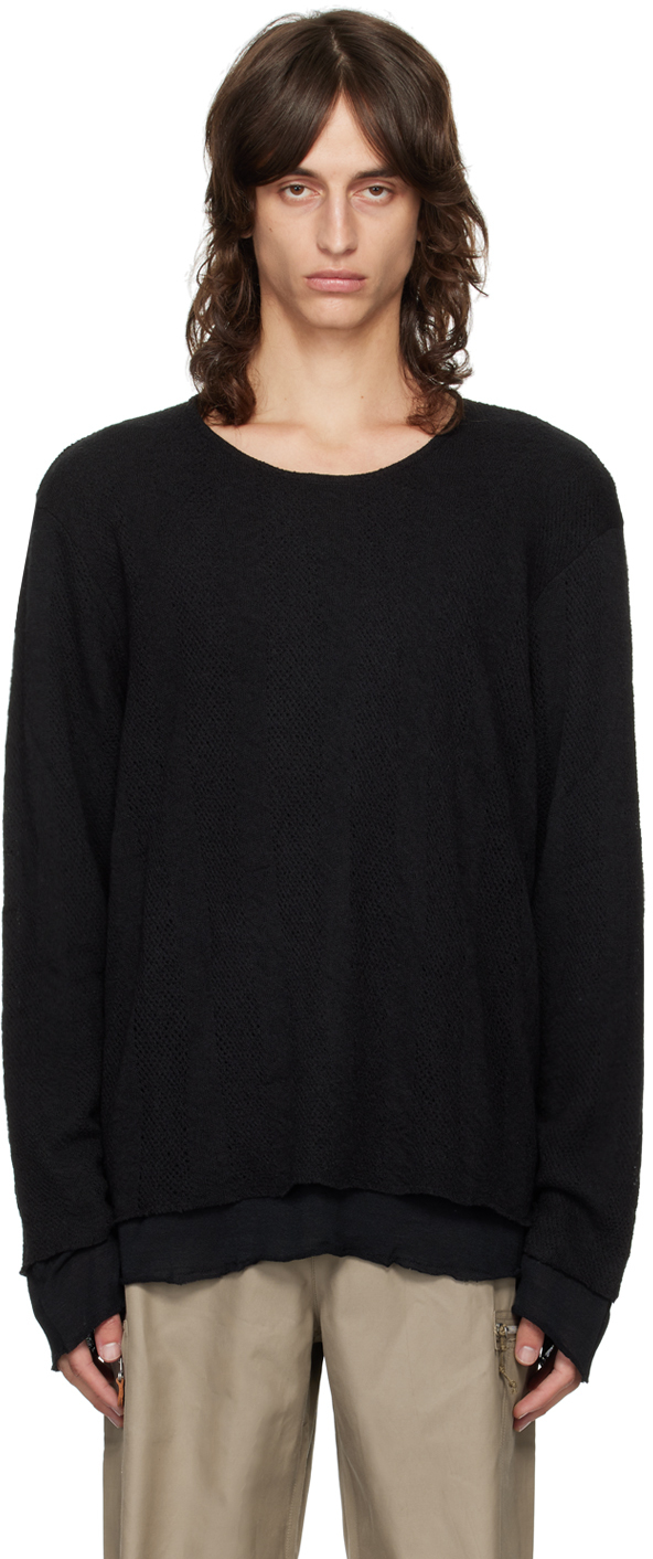 Our Legacy Double Lock Long Sleeve Sweater In Black Crochet Stripe